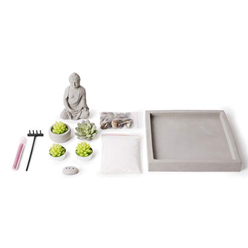 Cement Zen Garden β All-in-One Miniature Rustic Garden β Artificial Sculpture Made from Resin and Concrete β Mini Set with Rocks, Sand, Candle and Incense Holder β Brilliant Home or Office Decoration