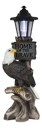Ebros Home of The Brave Patriotic American Bald Eagle Perching On Tree Stump Garden Courtesy Night Light Statue Solar LED Lantern Lamp Guest Greeter Decor for Patio Poolside Home Figurine