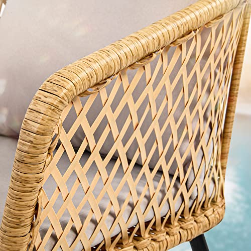 YITAHOME 3-Piece Outdoor Patio Furniture Wicker Bistro Set, All-Weather Rattan Conversation Chairs for Backyard, Balcony and Deck with Soft Gray Cushions, Glass Side Table Light-Yellow