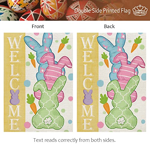 CROWNED BEAUTY Easter Bunnies Tail Garden Flag 12x18 Inch Double Sided for Outside Burlap Small Carrots Welcome Yard Holiday Decoration CF716-12
