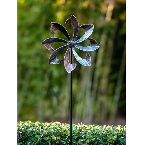 SteadyDoggie Wind Spinner Dahlia 61in Single Blade Easy Spinning Kinetic Wind Spinner for Outside β Vertical Metal Sculpture Stake Construction for Outdoor Yard Lawn & Garden