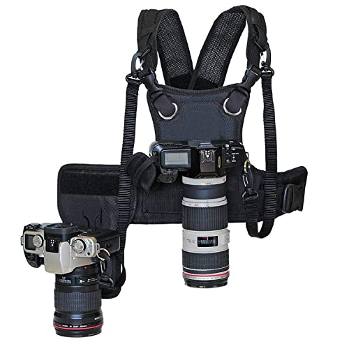 Nicama Dual Shoulder Camera Strap for Two-Cameras, Carrier Chest Harness Vest with Mounting Hubs & Backup Safety Straps for DSLR Canon 6D 5D2 5D3 Nikon D800 D810 Sony A7S Sigma Olympus