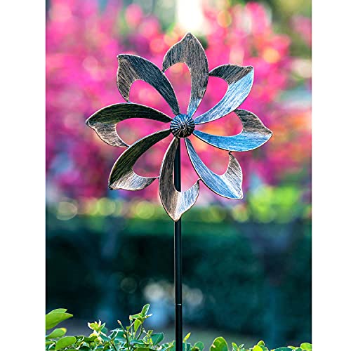 SteadyDoggie Wind Spinner Dahlia 61in Single Blade Easy Spinning Kinetic Wind Spinner for Outside β Vertical Metal Sculpture Stake Construction for Outdoor Yard Lawn & Garden