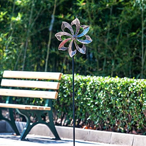SteadyDoggie Wind Spinner Dahlia 61in Single Blade Easy Spinning Kinetic Wind Spinner for Outside β Vertical Metal Sculpture Stake Construction for Outdoor Yard Lawn & Garden