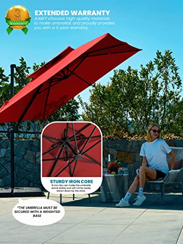 JEAREY 9FT Square Cantilever Patio Umbrella Double Top Roating Outdoor Offset Umbrella Heavy Duty Sun Umbrella for Patio Lawn Garden Backyard and Pool, RED