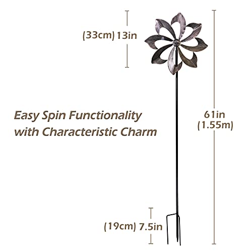 SteadyDoggie Wind Spinner Dahlia 61in Single Blade Easy Spinning Kinetic Wind Spinner for Outside β Vertical Metal Sculpture Stake Construction for Outdoor Yard Lawn & Garden
