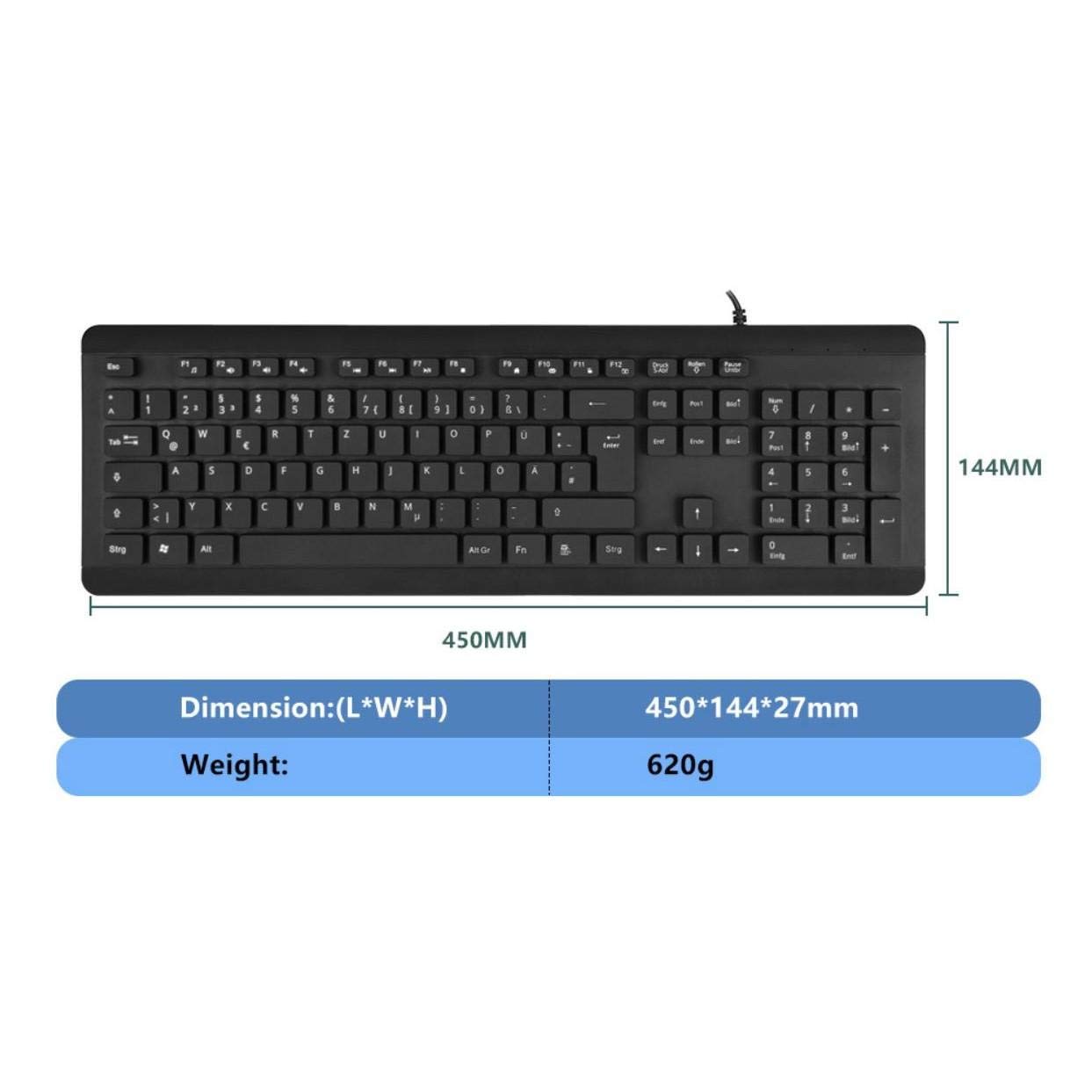 BoxWave Keyboard Compatible with ASUS ROG Zephyrus G14 WQXGA Laptop (GA402RJ) - AquaProof USB Keyboard, Washable Waterproof Water Resistant USB Keyboard - Jet Black