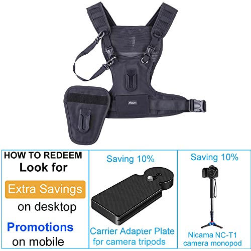 Nicama Dual Shoulder Camera Strap for Two-Cameras, Carrier Chest Harness Vest with Mounting Hubs & Backup Safety Straps for DSLR Canon 6D 5D2 5D3 Nikon D800 D810 Sony A7S Sigma Olympus