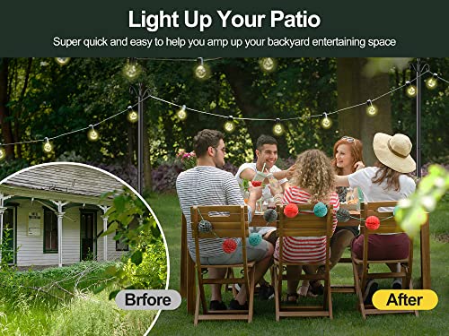 Flanagan String Light Poles 2-Pack,9FT Poles for Outdoor String Lights,Adjustable Metal Light Pole Stand, Spiral Sturdy Anchor for Patio, Garden, Backyard,Wedding Light Poles