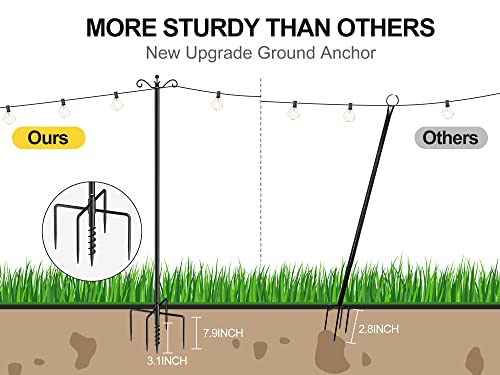 Flanagan String Light Poles 2-Pack,9FT Poles for Outdoor String Lights,Adjustable Metal Light Pole Stand, Spiral Sturdy Anchor for Patio, Garden, Backyard,Wedding Light Poles