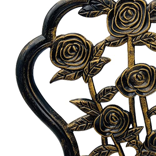 KAI LI 4-Piece Balcony Tables and Chairs, 1 Table, 2 Round Chairs and 1 Bench, Metal cast Aluminum, Bistro Suit, Garden Bench, Rose Pattern (Bronzed)