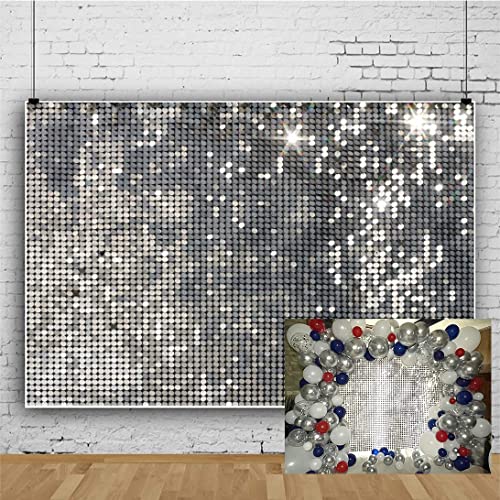 YongFoto 7x5ft Disco Party Backdrop Sliver Sequins Photography Background Glitter Halos Wedding Birthday Party Cake Table Banner 70s Theme Party Backdrop Disco Decorations Backdrop