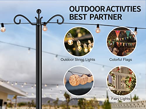 Flanagan String Light Poles 2-Pack,9FT Poles for Outdoor String Lights,Adjustable Metal Light Pole Stand, Spiral Sturdy Anchor for Patio, Garden, Backyard,Wedding Light Poles