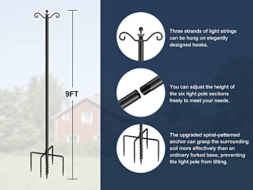 Flanagan String Light Poles 2-Pack,9FT Poles for Outdoor String Lights,Adjustable Metal Light Pole Stand, Spiral Sturdy Anchor for Patio, Garden, Backyard,Wedding Light Poles