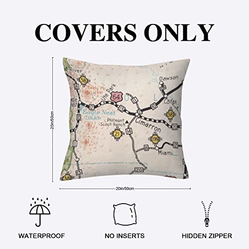 Philmont Scout Ranch Map Outdoor Throw Pillow Covers Home State Accent Waterproof Pillowcase Retro Outdoor Garden Decoration for Patio Garden Couch Tent 20x20in