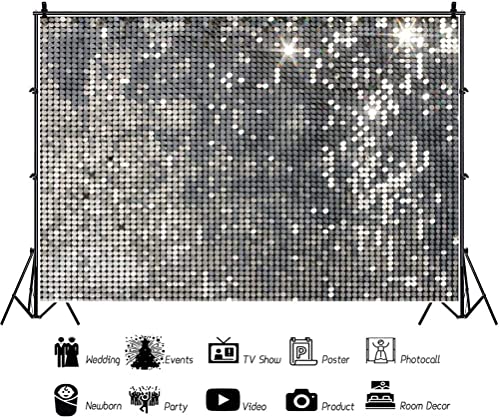 YongFoto 7x5ft Disco Party Backdrop Sliver Sequins Photography Background Glitter Halos Wedding Birthday Party Cake Table Banner 70s Theme Party Backdrop Disco Decorations Backdrop