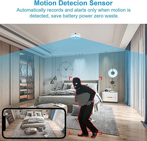 Hidden Camera Smoke Detector WiFi Spy Camera Hidden Cameras HD 1080P Wireless Small Nanny Cam with Night Vision and Motion Detection for Home Surveillance Security Cameras Indoor Wireless