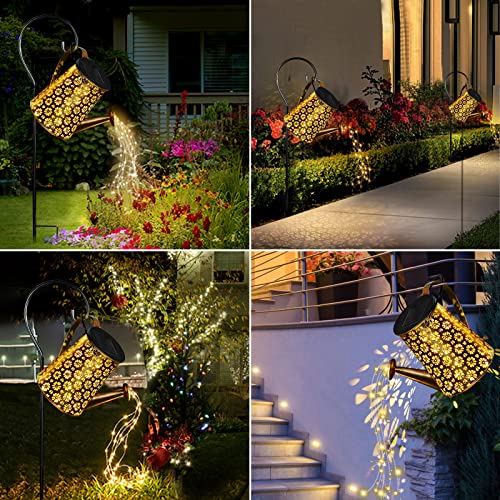 Ledeak Solar Watering Can with Lights, Garden Shower Light Solar Lanterns Hanging Waterproof Star Light LED String Fairy Lights, Decorative Retro Metal String Lights for Lawn Outdoor Pathway Patio