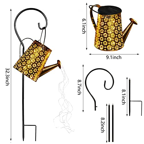Ledeak Solar Watering Can with Lights, Garden Shower Light Solar Lanterns Hanging Waterproof Star Light LED String Fairy Lights, Decorative Retro Metal String Lights for Lawn Outdoor Pathway Patio