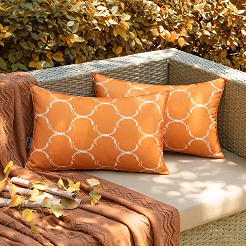 ANRODUO Pack of 2 Outdoor Waterproof Throw Pillow Covers Solid Decorative Garden Cushion Sham Outside Lumbar Pillowcase for Patio Balcony Bench Couch 12 x 20 Inch Orange