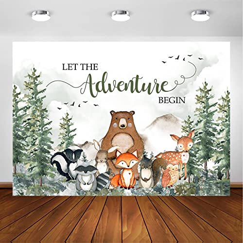 Avezano Woodland Baby Shower Backdrop Adventure Awaits Baby Shower Decoration Background Adventure Forest Mountain Wilderness Country Gender Neutral Baby Shower Party Supplie (7x5ft)