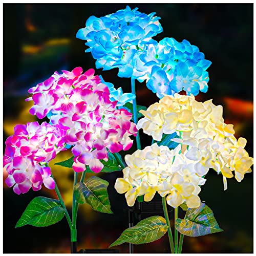 TONULAX Solar Garden Lights - 3 Pack 2023 Version Solar Lights Outdoor, Colorful Lights,Hydrangea Flower Lights for Yard Decor, Garden Decoration, Two Lightning Modes & Enlarged Solar Panel