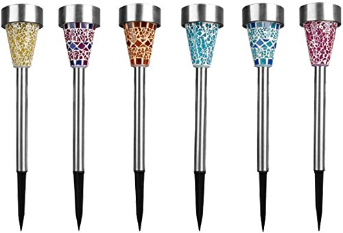 Solarek Solar Powered Mosaic Garden/Lawn/Path Rechargeable LED Lights (Stainless Steel, Landscape Lights for Outdoors, 4 Lights/Box, Solar Powered Self Efficient) - 6 Lights/1 Pack