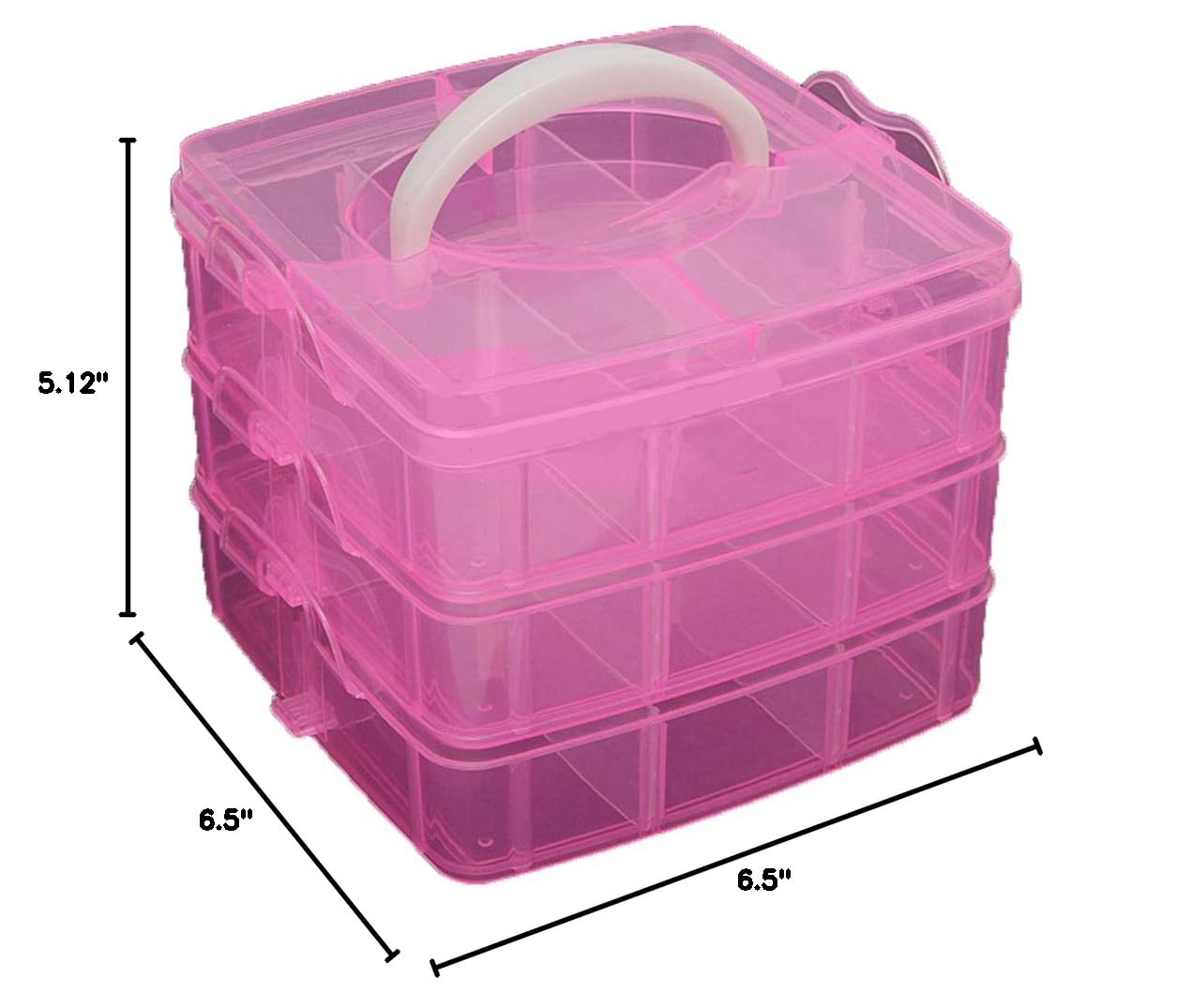 Baost 3-Layer Detachable Portable Clear Plastic Ornament Box Holder Carrier Art Craft Jewelry Earring Ring Beads Sewing Accessories Storage Organizer Container Case with Handle Pink