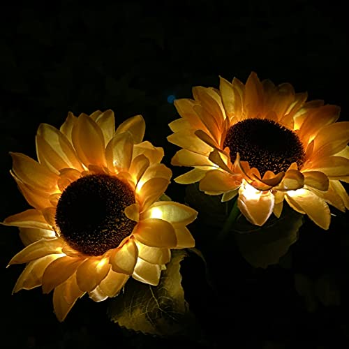 FELISHINE Solar Sunflower Stake Garden Lights, 2 Pack Waterproof LED Outdoor Lights,Large Realistic Flowers for Courtyard, Front Yard Backyard Pathway Patio Porch Walkway