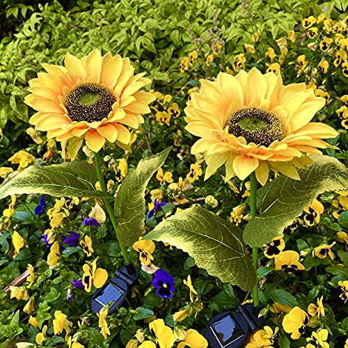FELISHINE Solar Sunflower Stake Garden Lights, 2 Pack Waterproof LED Outdoor Lights,Large Realistic Flowers for Courtyard, Front Yard Backyard Pathway Patio Porch Walkway