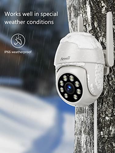 2K Security Camera, PTZ 355°View 3MP Security System 2.4GHZ WiFi Security Cameras Outdoor with Color Night Vision, Motion Detection and Alarm, IP66 Waterproof, 2-Way Talk, 24/7 SD Storage