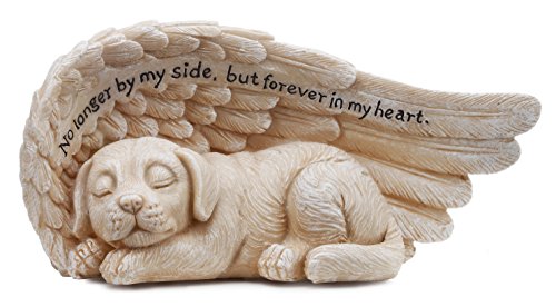 Napco 11146 Small Sleeping Dog in Angel's Wing Garden Statue with Inscription, 8 x 4