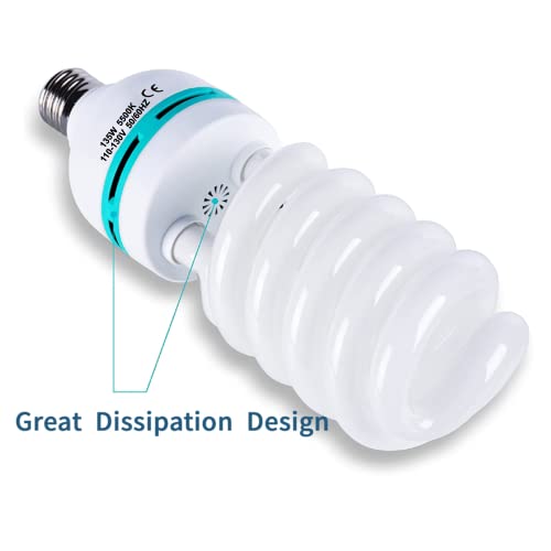 135W Light Bulb 5500K CFL Daylight Spiral Softbox Lighting Kit Bulb in E27/E26 Socket for Photography Photo Box…