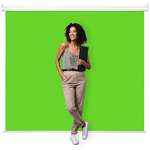 KHOMO GEAR Green Screen 84 x 84 inch - Extra Large Pull Down Projector Green Screen Backdrop - Durable Height-Adjustable - Multiple Hanging Options - Portable Collapsible Roll Down Projector Screen