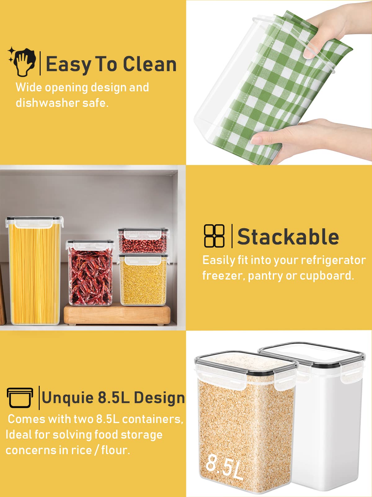 Airtight Food Storage Containers, 24 Pcs Kitchen Pantry Organization and Storage, Large Plastic Cereal Containers with Lids, Containers for Food, Rice, Flour, Cereal, Include Measuring Spoons, Labels