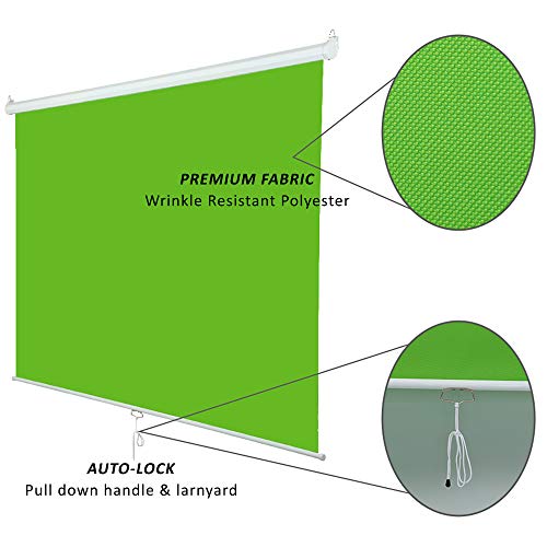 KHOMO GEAR Green Screen 84 x 84 inch - Extra Large Pull Down Projector Green Screen Backdrop - Durable Height-Adjustable - Multiple Hanging Options - Portable Collapsible Roll Down Projector Screen