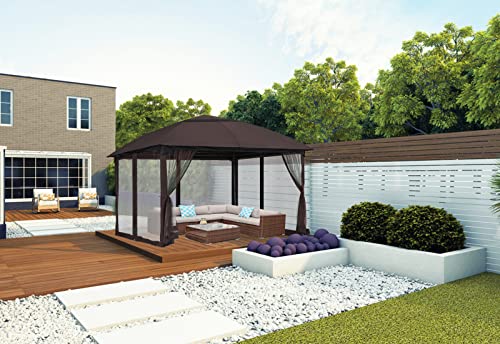 MASTERCANOPY Soft Top Outdoor Garden Gazebo for Patios with Netting Walls (10x10, Brown)