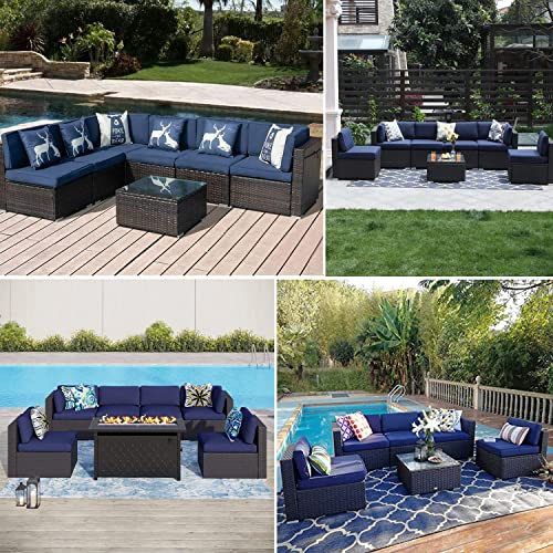 14 Pack Outdoor Patio Cushions Replacement Covers Fit for 7 Pieces 6-Seater Wicker Rattan Furniture Conversation Set Sectional Sofa Cushion Pillow,Water-Resistant Durable Fadeless,Navy-Covers Only