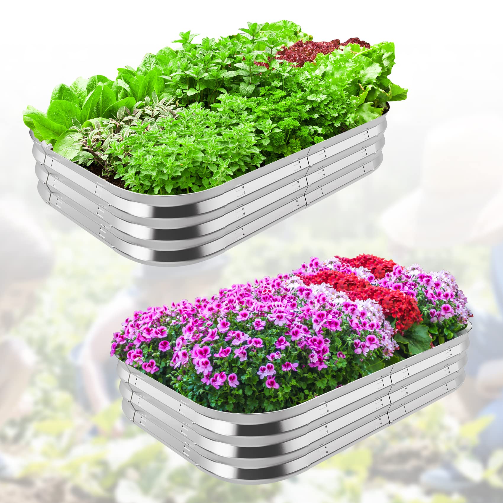 CODACE Raised Garden Bed Kit, 2Pcs Galvanized Raised Garden Beds Outdoor for Gardening, Metal Raised Planter Box for Vegetables Flowers Herb Fruits, Garden Planters with Ventilation Holes (4.27x3ft)