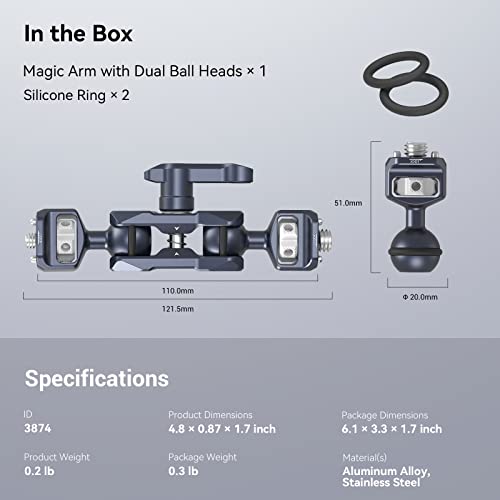 SmallRig Articulating Magic Arm with 3/8"-16 Locating Screw for ARRI and 1/4"-20 Screw (with Retractable Pins), 360 Degree Rotation, Max Load of 12 Ib Magic Arm for Monitor, Camera, and Lights 3874