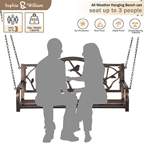 Sophia & William Outdoor Porch Swing Chair Hanging Patio Metal Bench Heavy Duty Swing Garden Bench with Bird Pattern Backrest, 450lbs Weight Capacity