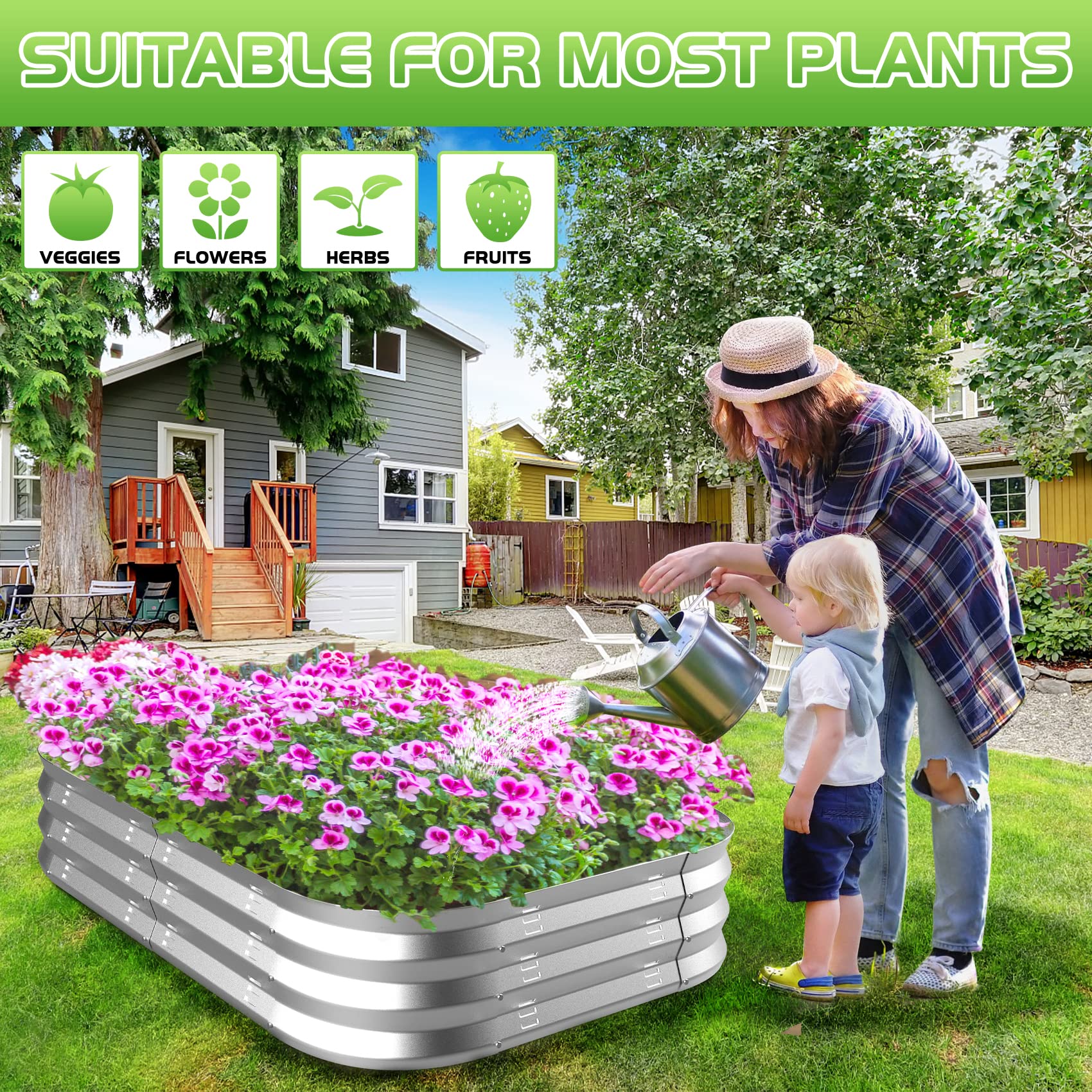 CODACE Raised Garden Bed Kit, 2Pcs Galvanized Raised Garden Beds Outdoor for Gardening, Metal Raised Planter Box for Vegetables Flowers Herb Fruits, Garden Planters with Ventilation Holes (4.27x3ft)