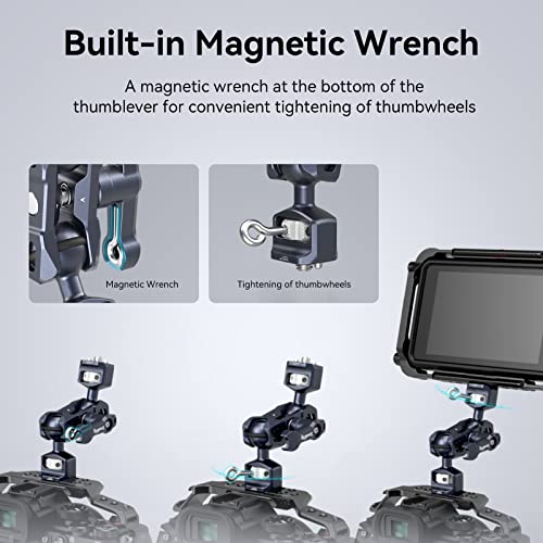 SmallRig Articulating Magic Arm with 3/8"-16 Locating Screw for ARRI and 1/4"-20 Screw (with Retractable Pins), 360 Degree Rotation, Max Load of 12 Ib Magic Arm for Monitor, Camera, and Lights 3874