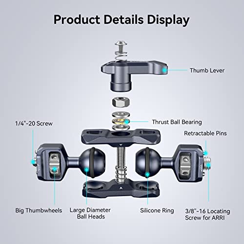 SmallRig Articulating Magic Arm with 3/8"-16 Locating Screw for ARRI and 1/4"-20 Screw (with Retractable Pins), 360 Degree Rotation, Max Load of 12 Ib Magic Arm for Monitor, Camera, and Lights 3874