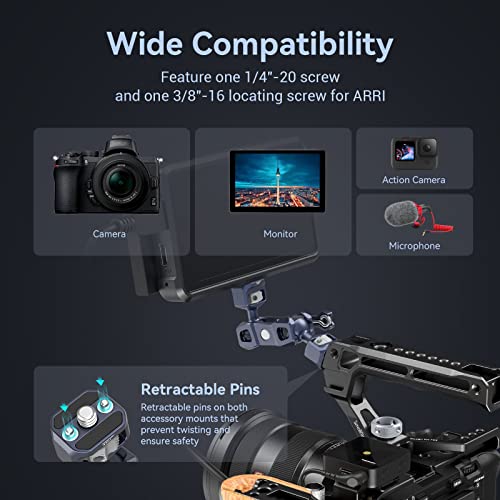 SmallRig Articulating Magic Arm with 3/8"-16 Locating Screw for ARRI and 1/4"-20 Screw (with Retractable Pins), 360 Degree Rotation, Max Load of 12 Ib Magic Arm for Monitor, Camera, and Lights 3874