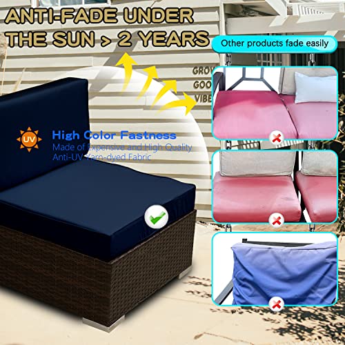 14 Pack Outdoor Patio Cushions Replacement Covers Fit for 7 Pieces 6-Seater Wicker Rattan Furniture Conversation Set Sectional Sofa Cushion Pillow,Water-Resistant Durable Fadeless,Navy-Covers Only