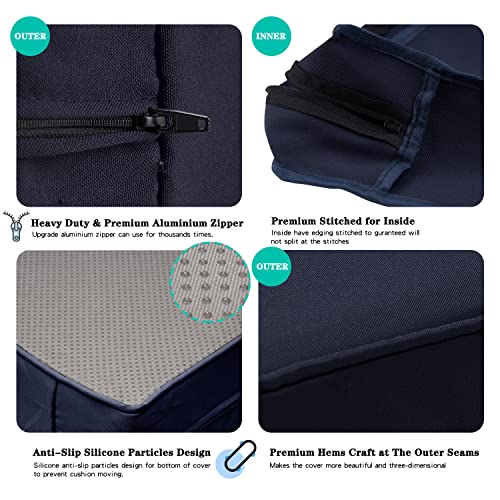 14 Pack Outdoor Patio Cushions Replacement Covers Fit for 7 Pieces 6-Seater Wicker Rattan Furniture Conversation Set Sectional Sofa Cushion Pillow,Water-Resistant Durable Fadeless,Navy-Covers Only