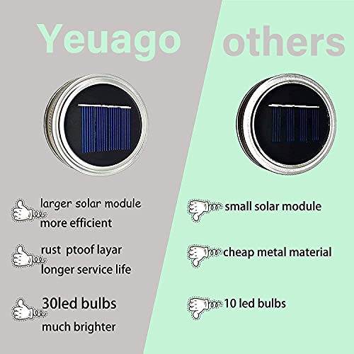 Yeuago Mason Jar Solar Lights 12 Pack 30 LED Outdoor Solar Firefly Lights, Solar Fairy String Lids Lights,Waterproof Mason Solar Lights with Hangers for Regular Mouth Jars(No Jars)