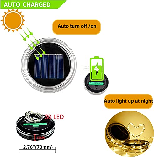 Yeuago Mason Jar Solar Lights 12 Pack 30 LED Outdoor Solar Firefly Lights, Solar Fairy String Lids Lights,Waterproof Mason Solar Lights with Hangers for Regular Mouth Jars(No Jars)