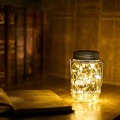 Yeuago Mason Jar Solar Lights 12 Pack 30 LED Outdoor Solar Firefly Lights, Solar Fairy String Lids Lights,Waterproof Mason Solar Lights with Hangers for Regular Mouth Jars(No Jars)